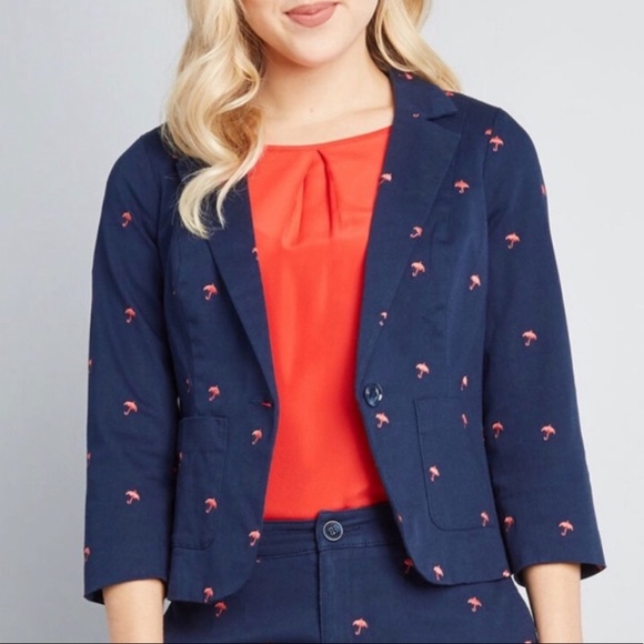 Modcloth | Jackets & Coats | Modcloth Fun Umbrellas Blazer Blue W Coral ...